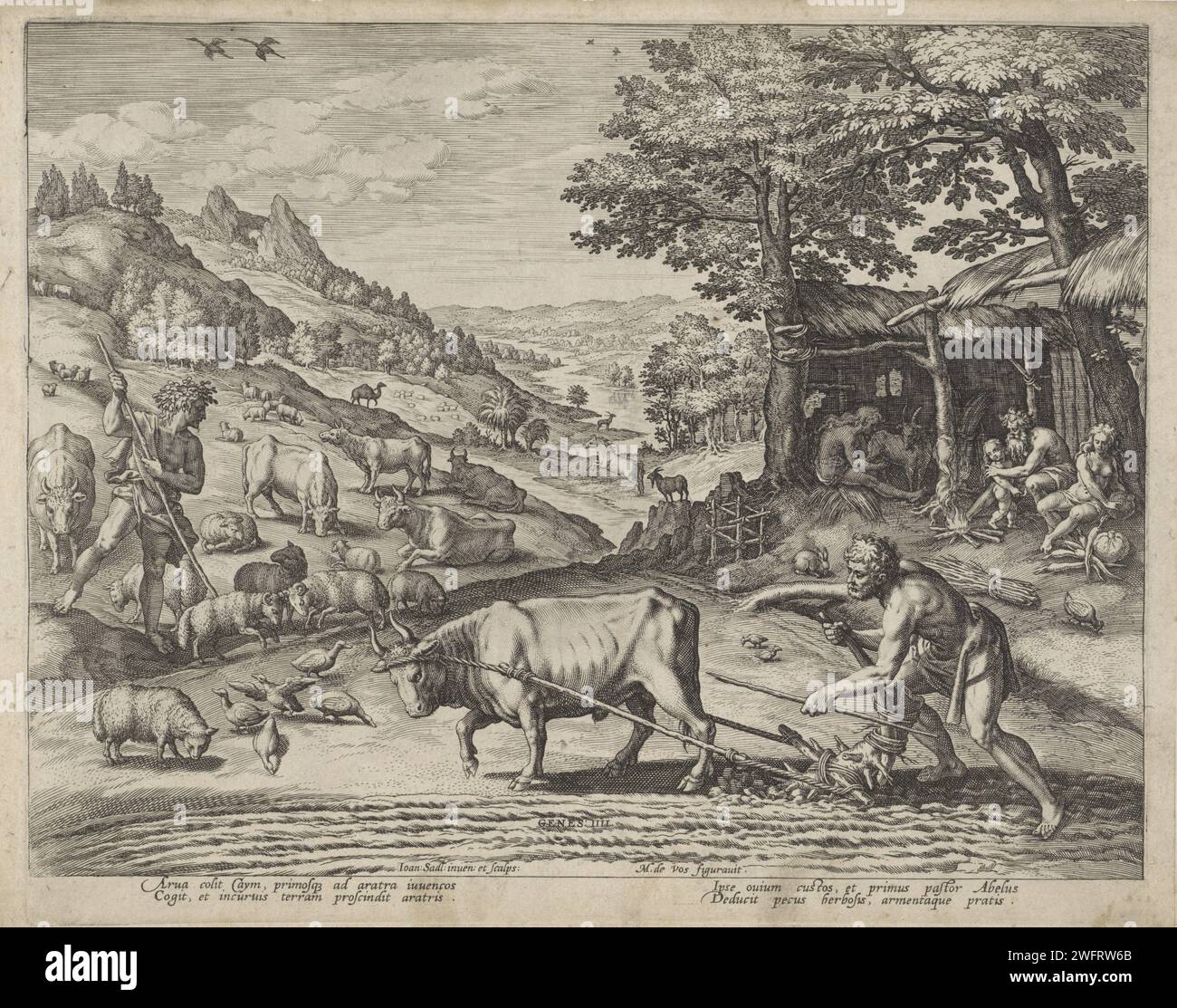 Cain and Abel as farmer and shepherd, Johann Sadeler (I), After Maerten ...