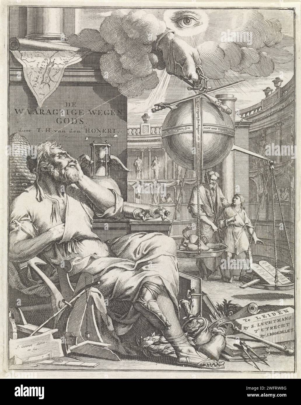 Allegory on the power of God, Jan Goeree, 1734 print A man sits in a ...
