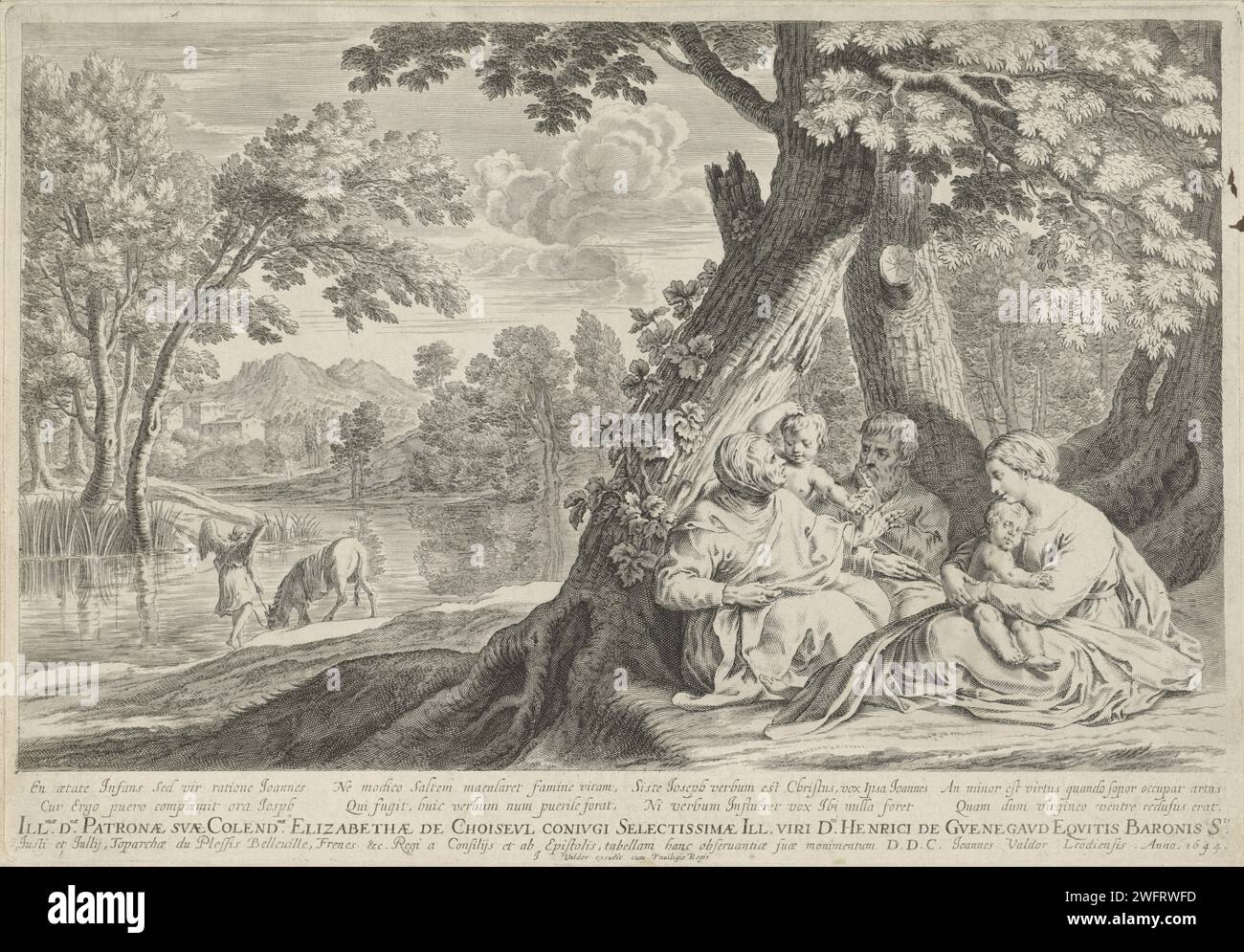 Rest on the Flight into Egypt, Johannes Valdor (II), after Herman van Swanevelt, 1644 print Holy ...