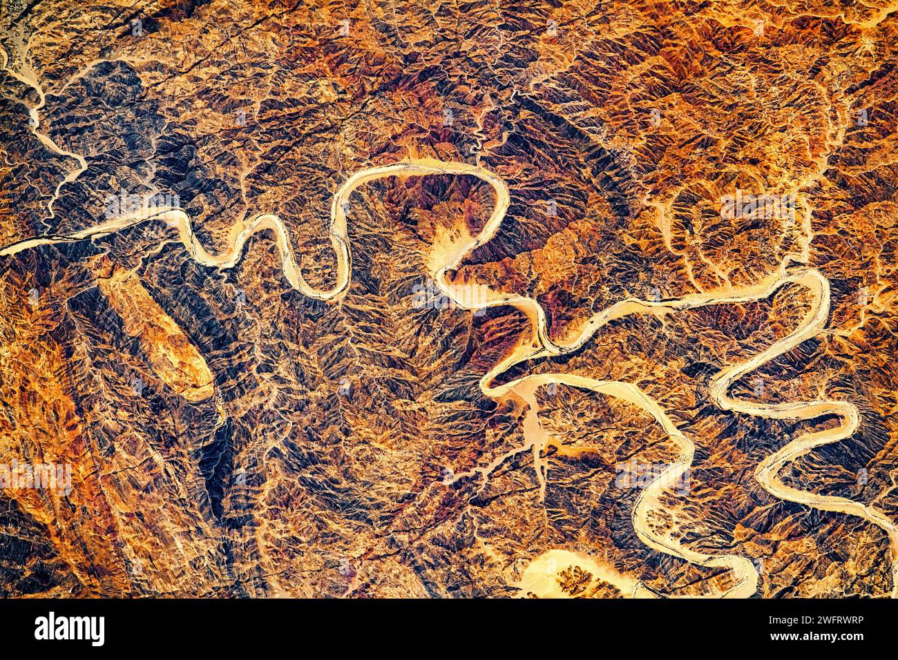 Textured land feature in Namibia. Digital enhancement of a NASA image ...