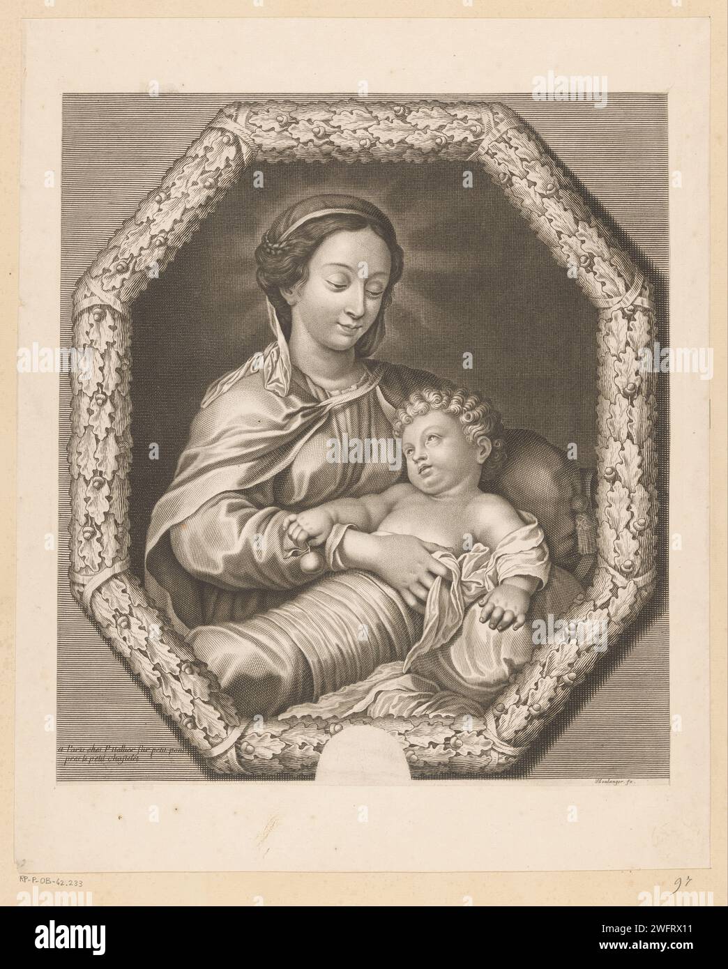 Maria with child in an octogonal list of oak leaves, Jean Boulanger ...