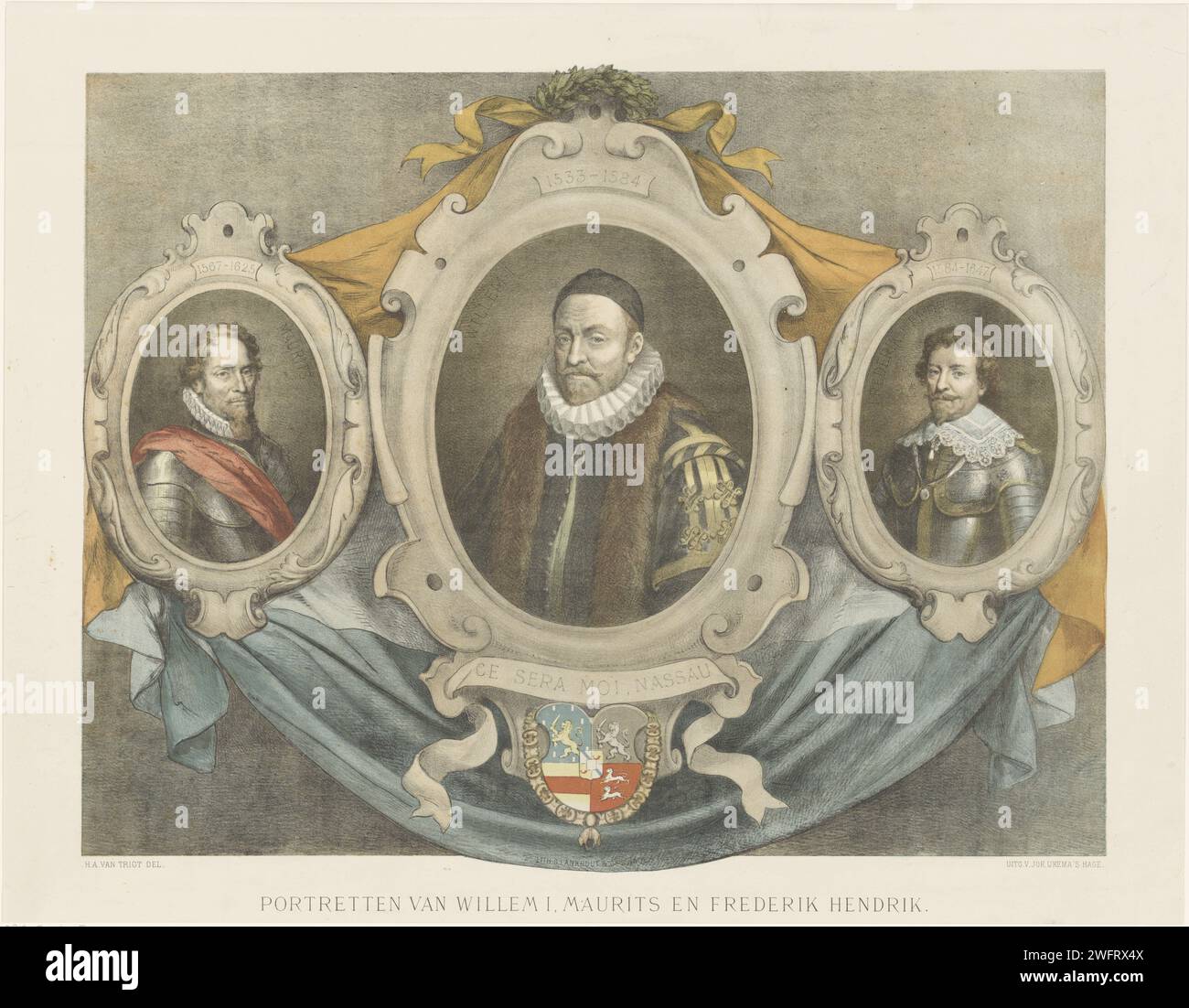 Portraits of Willem I, Maurits and Frederik Hendrik, Prinsen van Oranje ...