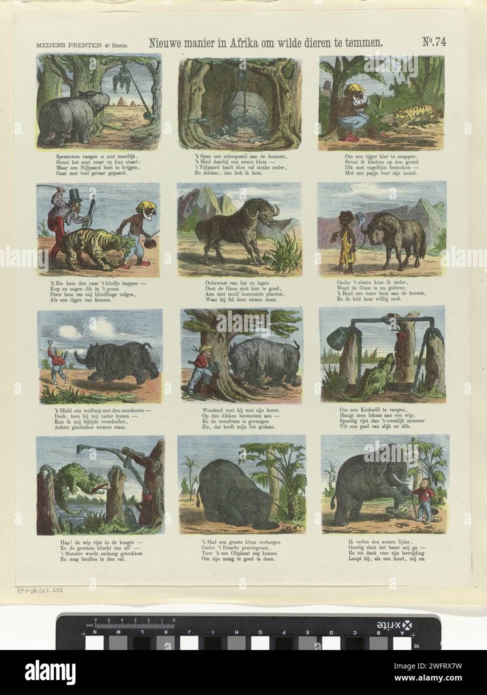New ways in Africa to tame wild animals, 1881 print Leaf with 12 ...