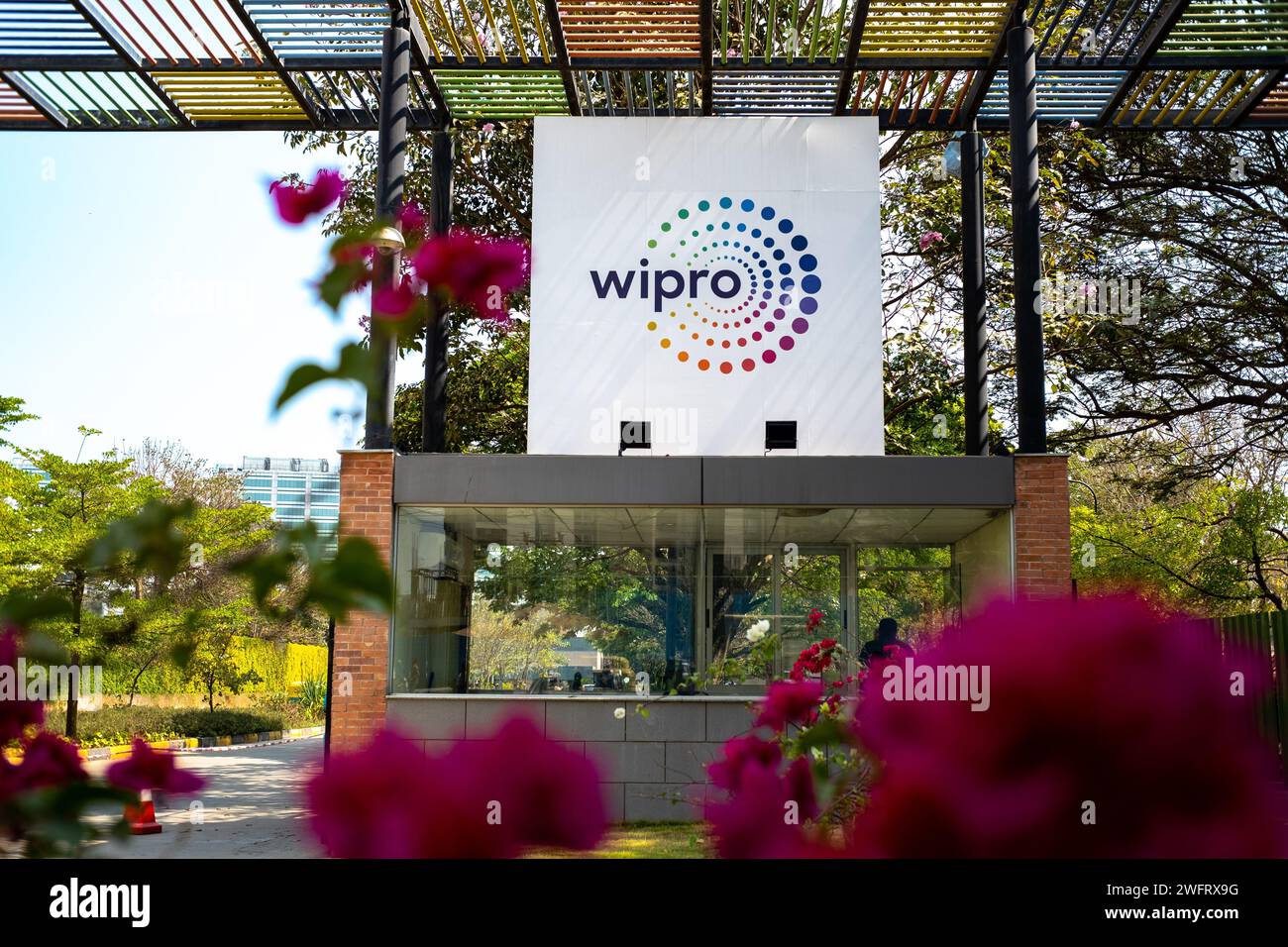 Wipro logo is shown at the entrance of their Sarjapur campus. Wipro ltd ...