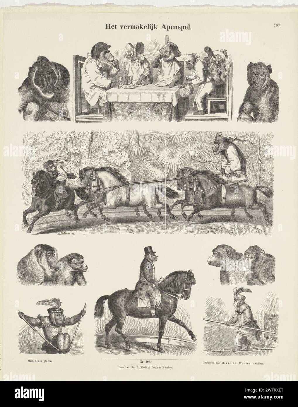 The entertaining Apenpel, H. Leutemann, 1865 - 1965 print Leaf with 9 ...