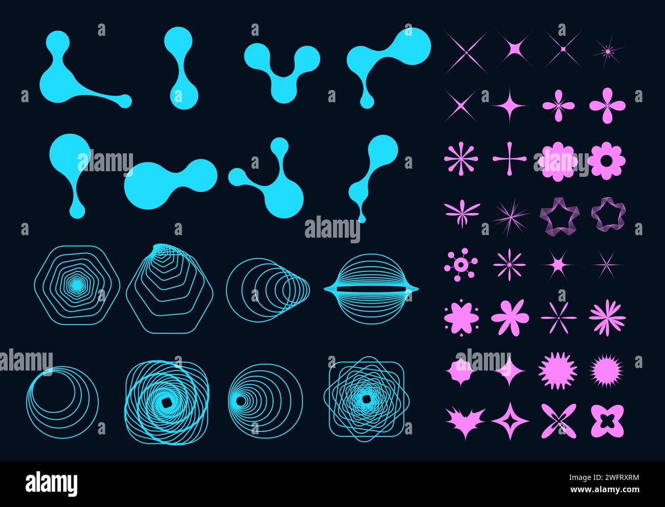 Futuristic abstract elements set. Collection of y2k shapes for ...