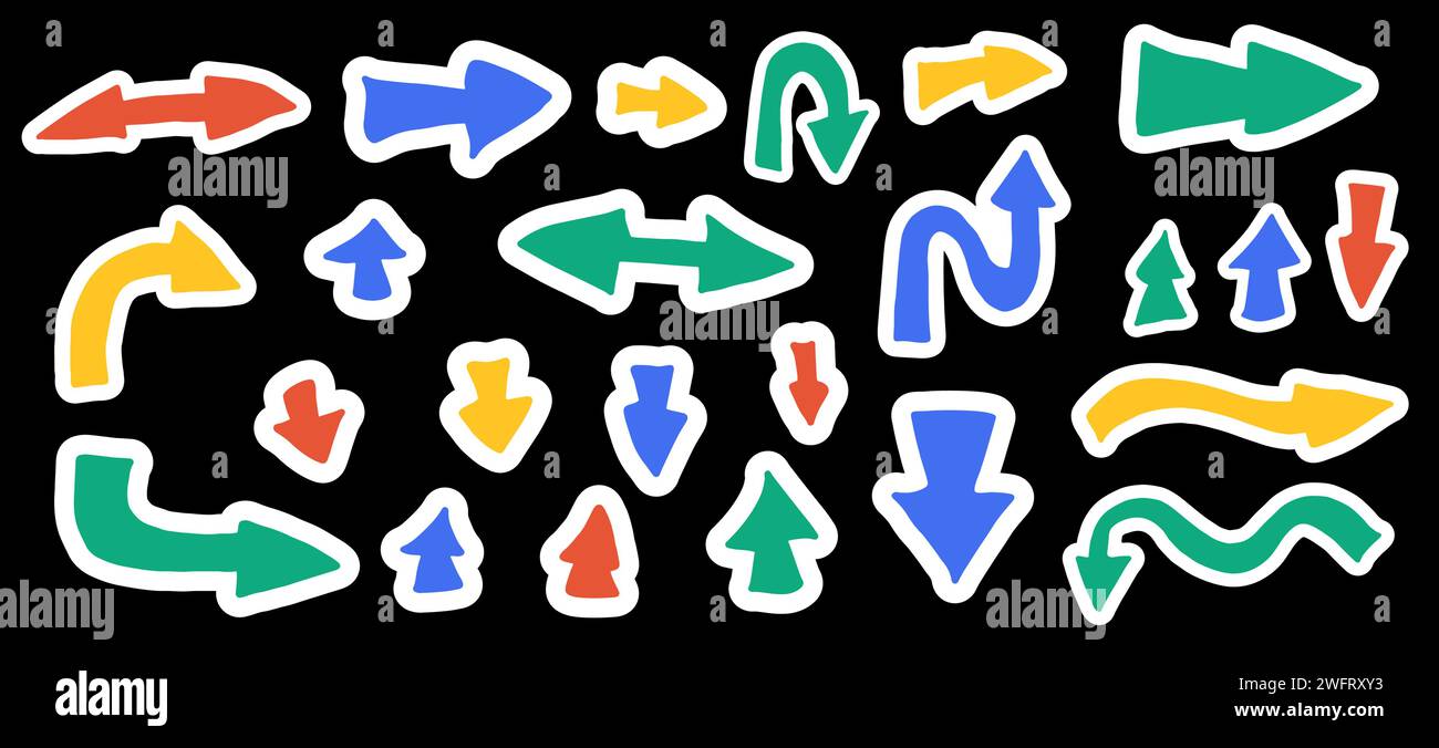 Stickers arrows set. Collection of pointers. Hand drawn isolated design ...