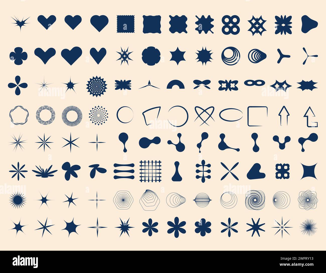 Set of groovy elements. Collection of retro shapes for nostalgic design ...