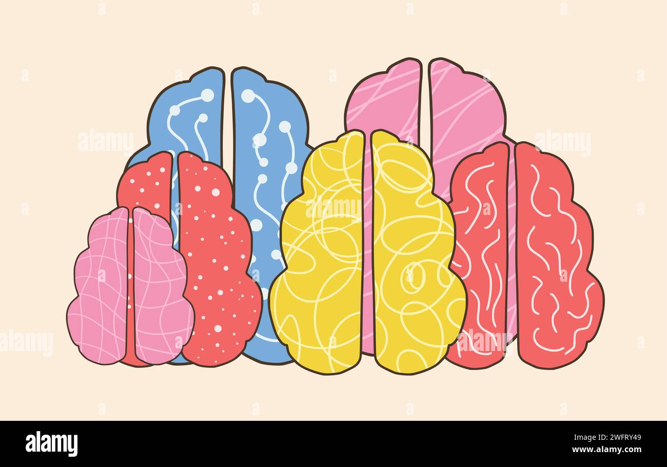 Group Of Different Human Brains Neurodiversity Symbol Brainstorming Creative Thinking Sign