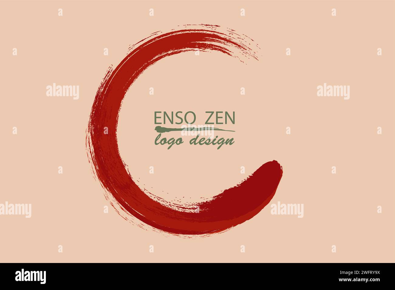 Enso Zen Circle hand-drawn with red ink in traditional Japanese style ...