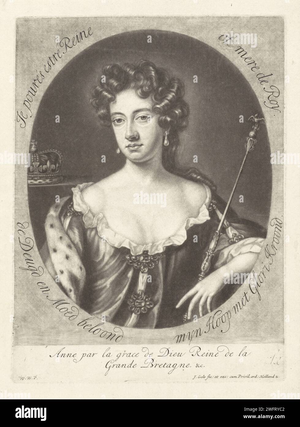 Portrait of Anna Stuart, Queen of England, Jacob Gole, after Willem ...