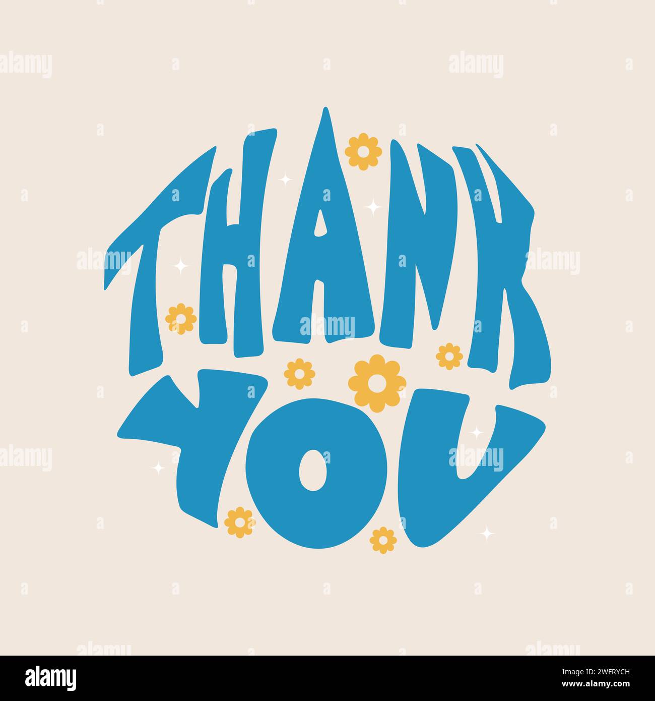 Thank you lettering in round shape. Hand drawn text in retro style ...