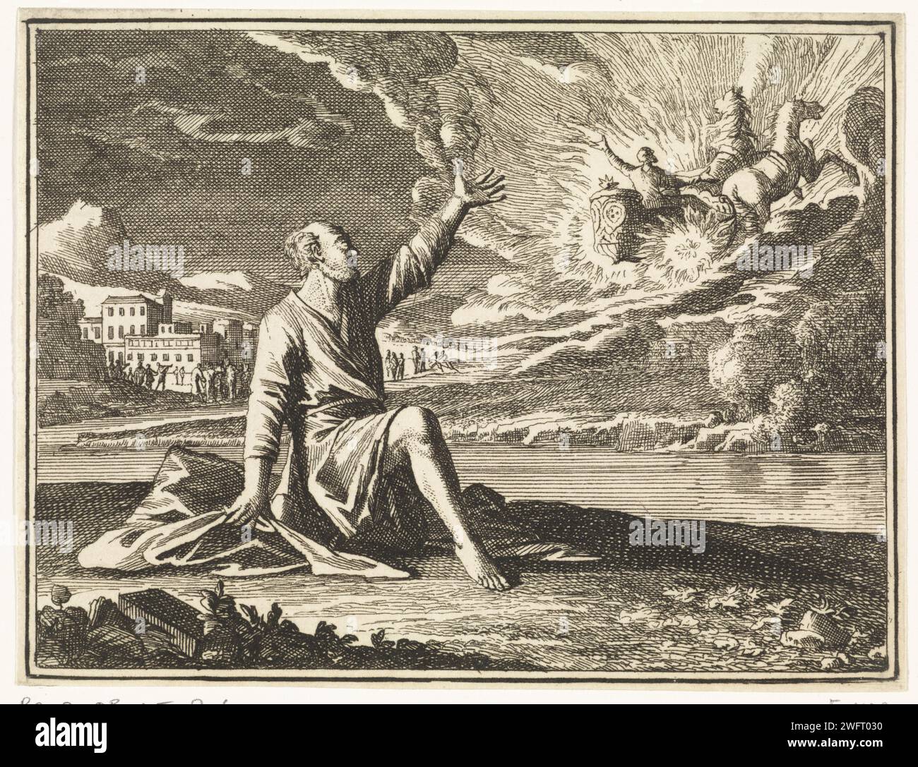 Ascension of Elia, Caspar Luyken, 1712 print Amsterdam paper etching the ascension of Elijah (2 ...