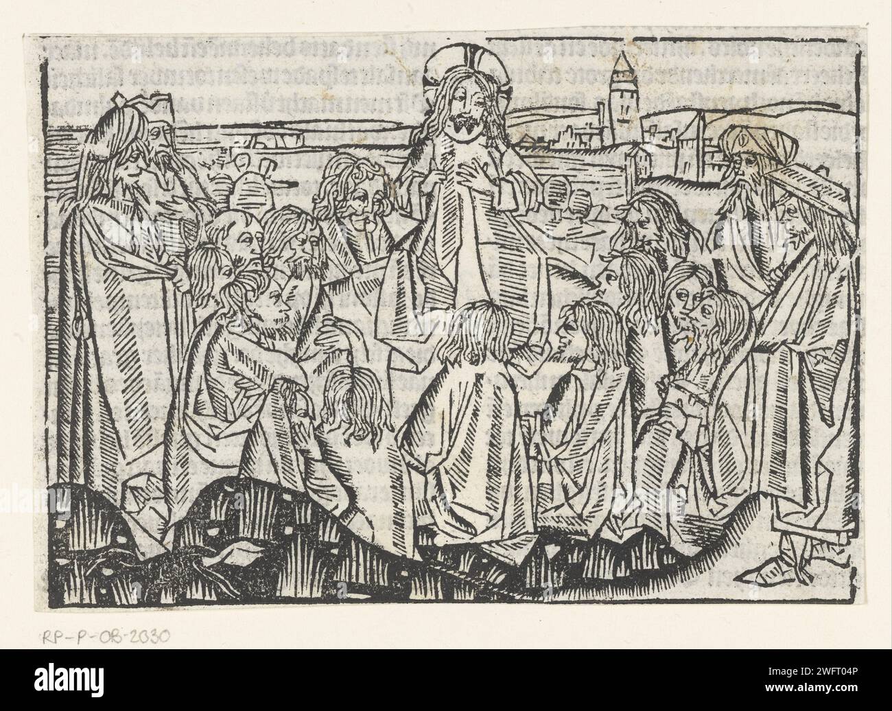De bergrede, Master of Delft (attributed to), 1503 print Christ on Berg, in circle around him ...