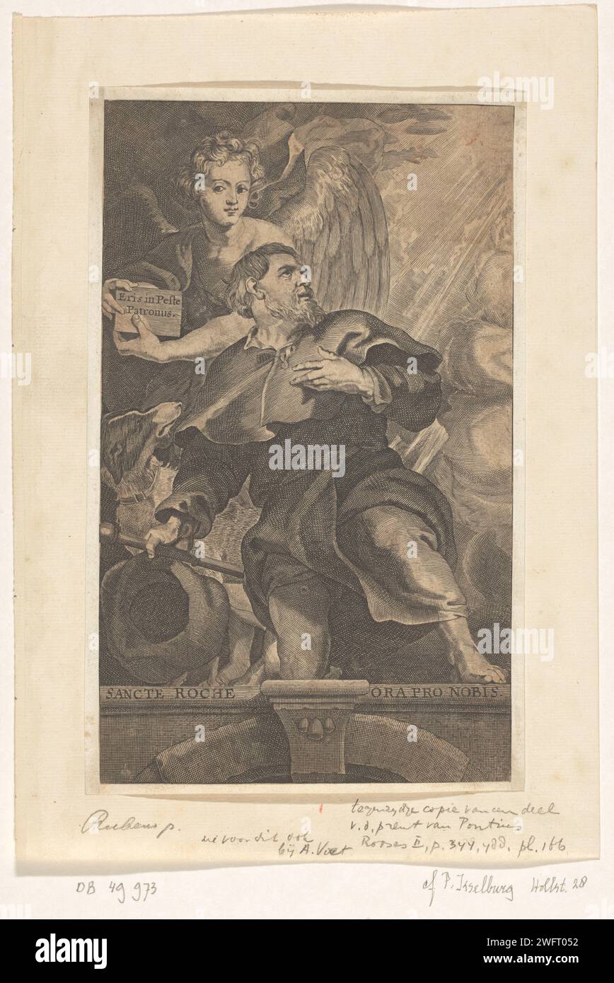 H. Rochus with an angel, Anonymous, After Peter Paul Rubens, 1623 - 1672 print paper engraving ...