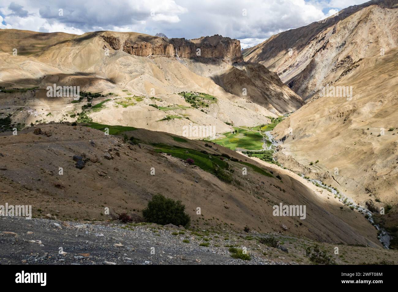 View of the oasis of Lingshed on the trans-Zanskar trek, Ladakh, India ...