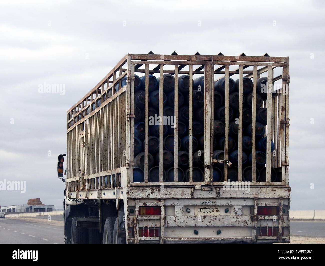 Giza, Egypt, January 25 2024: A transportation heavy truck lorry with ...