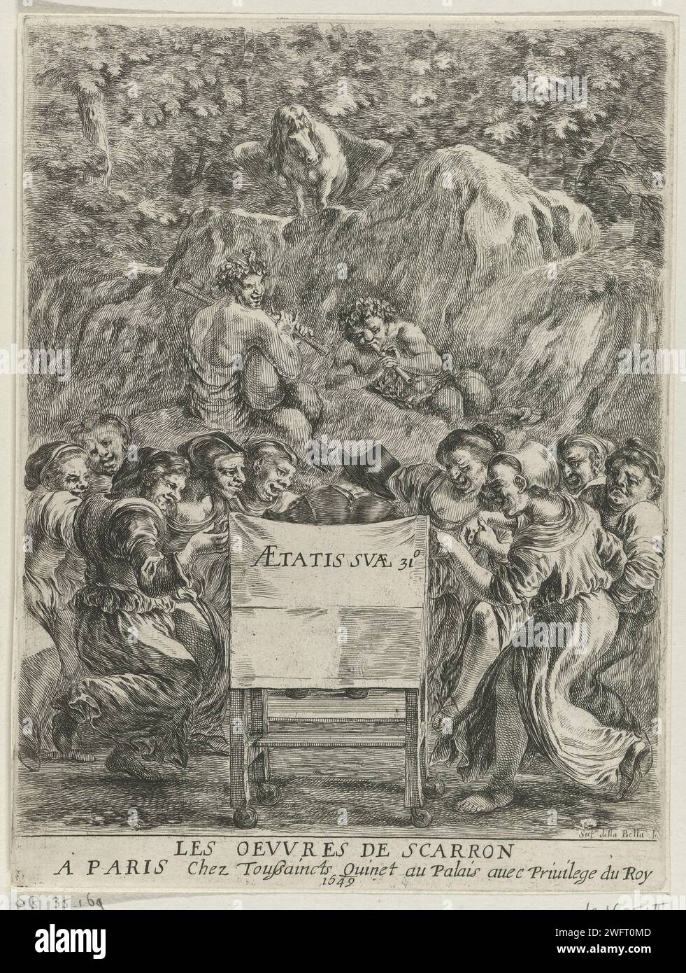 Title print with nine grotesque women around Scarron, Stefano della ...