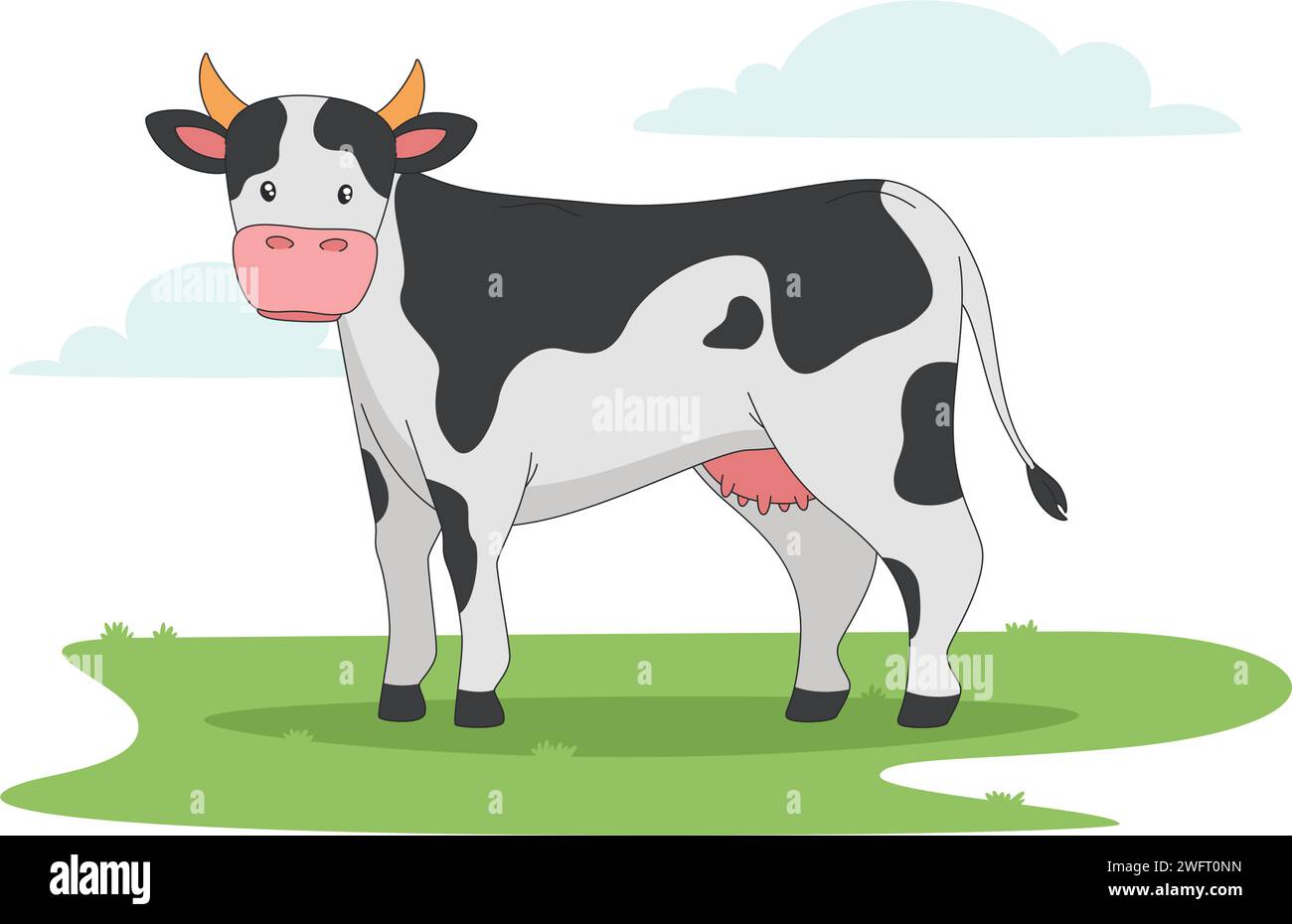 spotted cow standing on the meadow cute vector illustration in cartoon ...