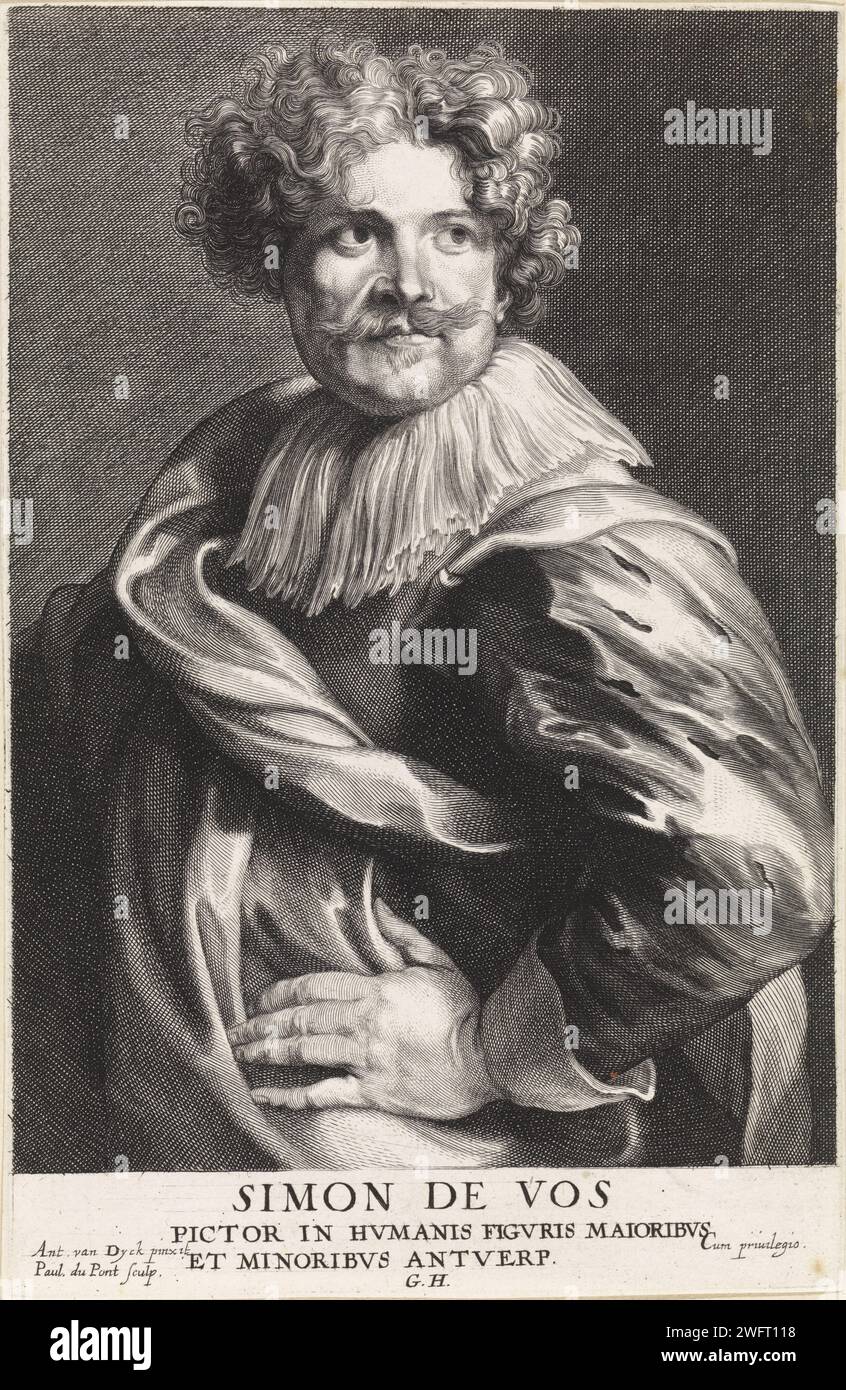 Portrait of the painter Simon de Vos, Paulus Pontius, After Anthony Van ...