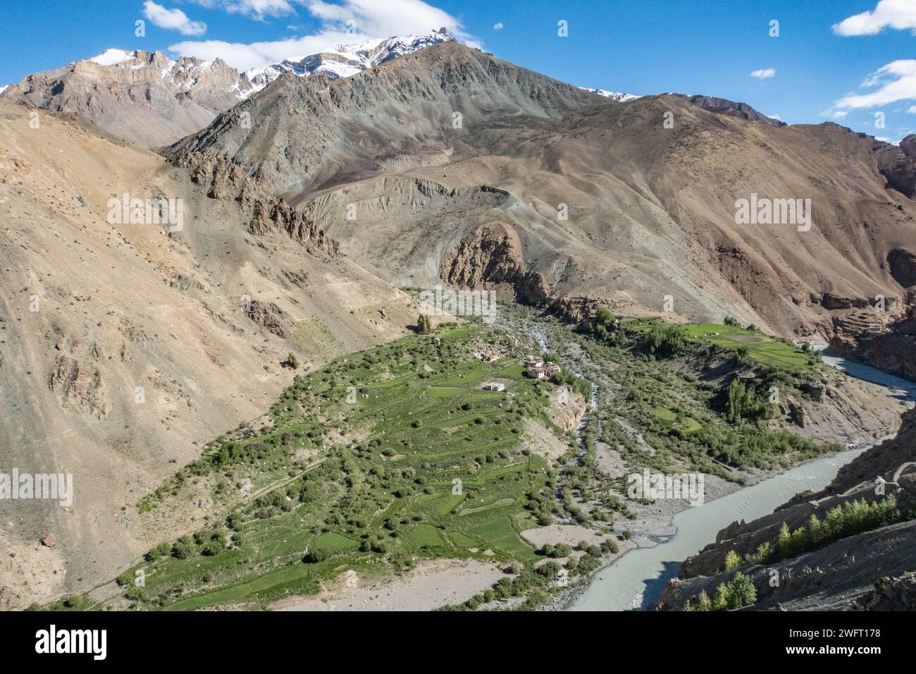 View of the oasis of Lingshed on the trans-Zanskar trek, Ladakh, India ...