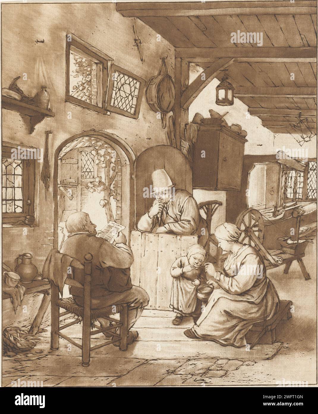 Newspaper reader in Interieur, Cornelis Ploos van Amstel, After Adriaen ...