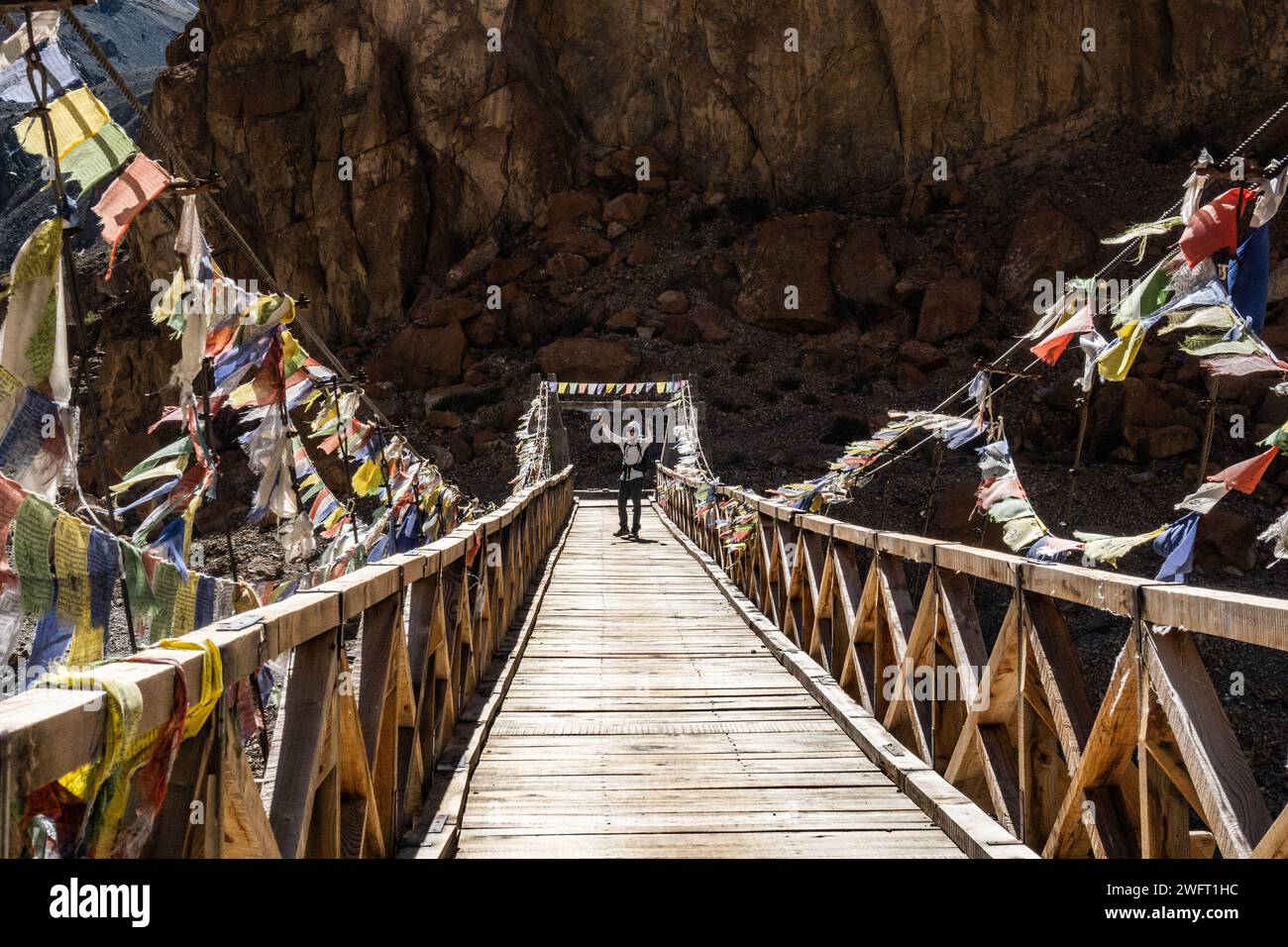 Bridge across the Tsarab Chu River, Phugtal, (Phuktal) Zanskar, Ladakh ...