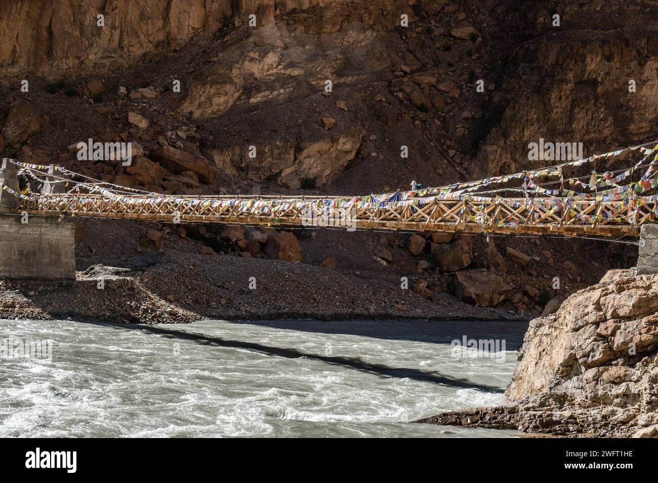 Bridge across the Tsarab Chu River, Phugtal, (Phuktal) Zanskar, Ladakh ...