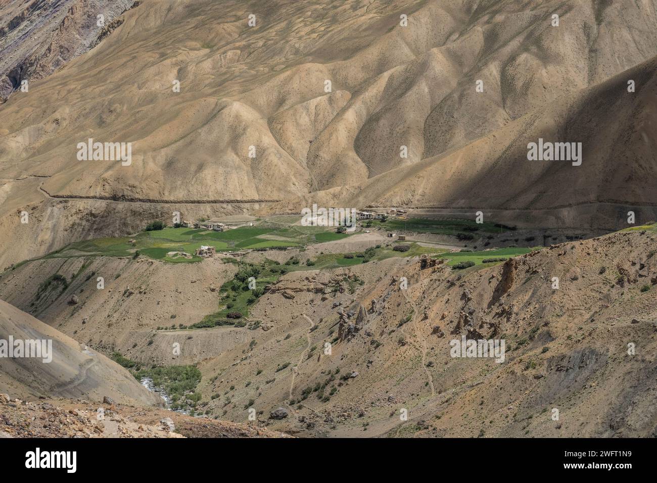 View of the oasis of Lingshed on the trans-Zanskar trek, Ladakh, India ...