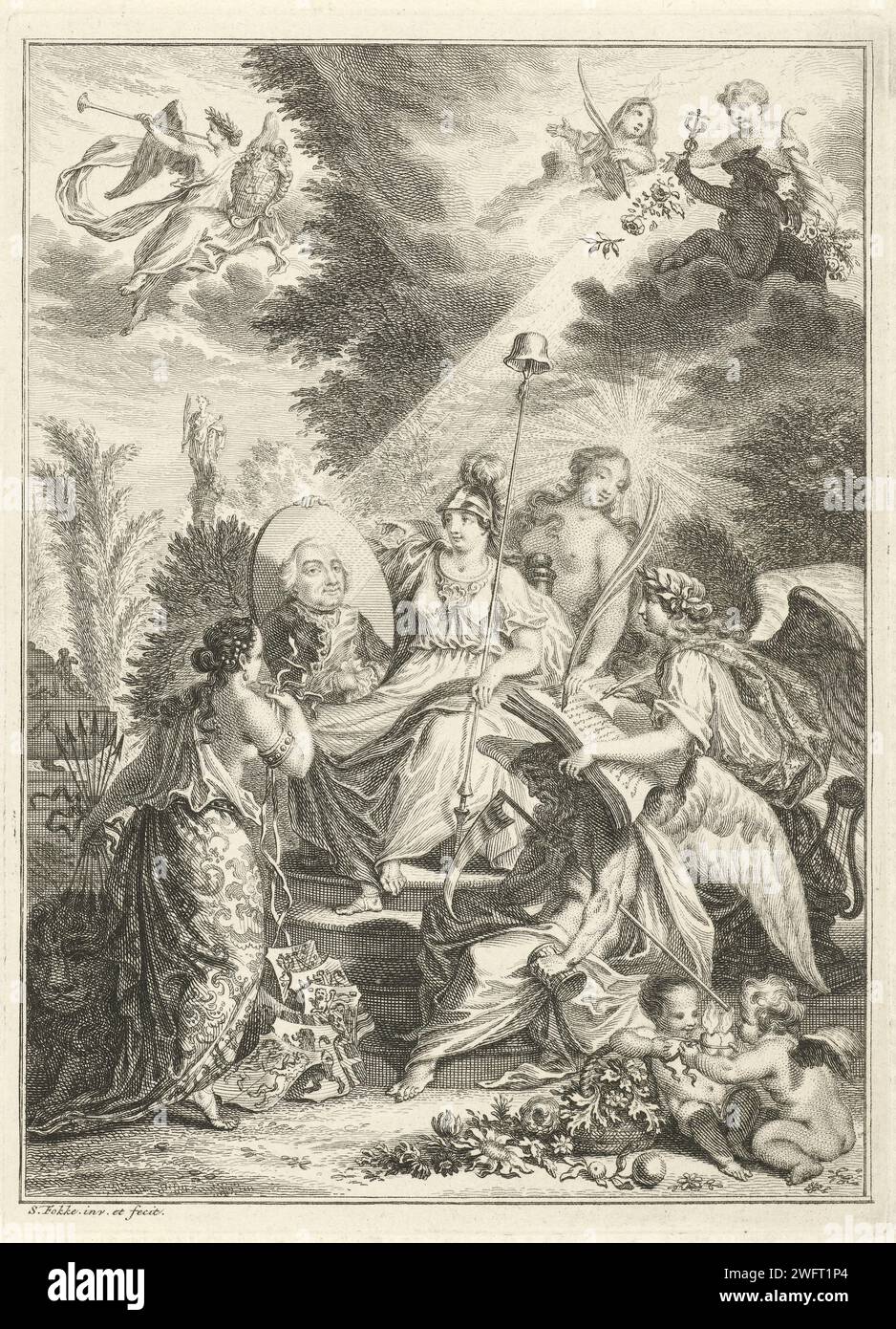 Minerva with portrait of unknown man, Simon Fokke, 1722 - 1784 print On ...