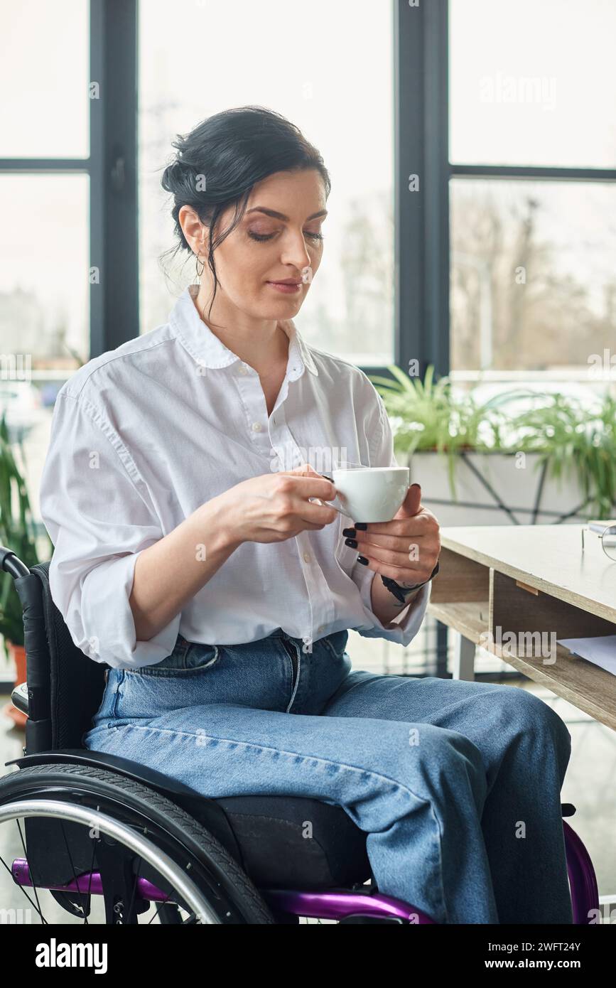 beautiful dedicated woman with mobility disability in wheelchair ...