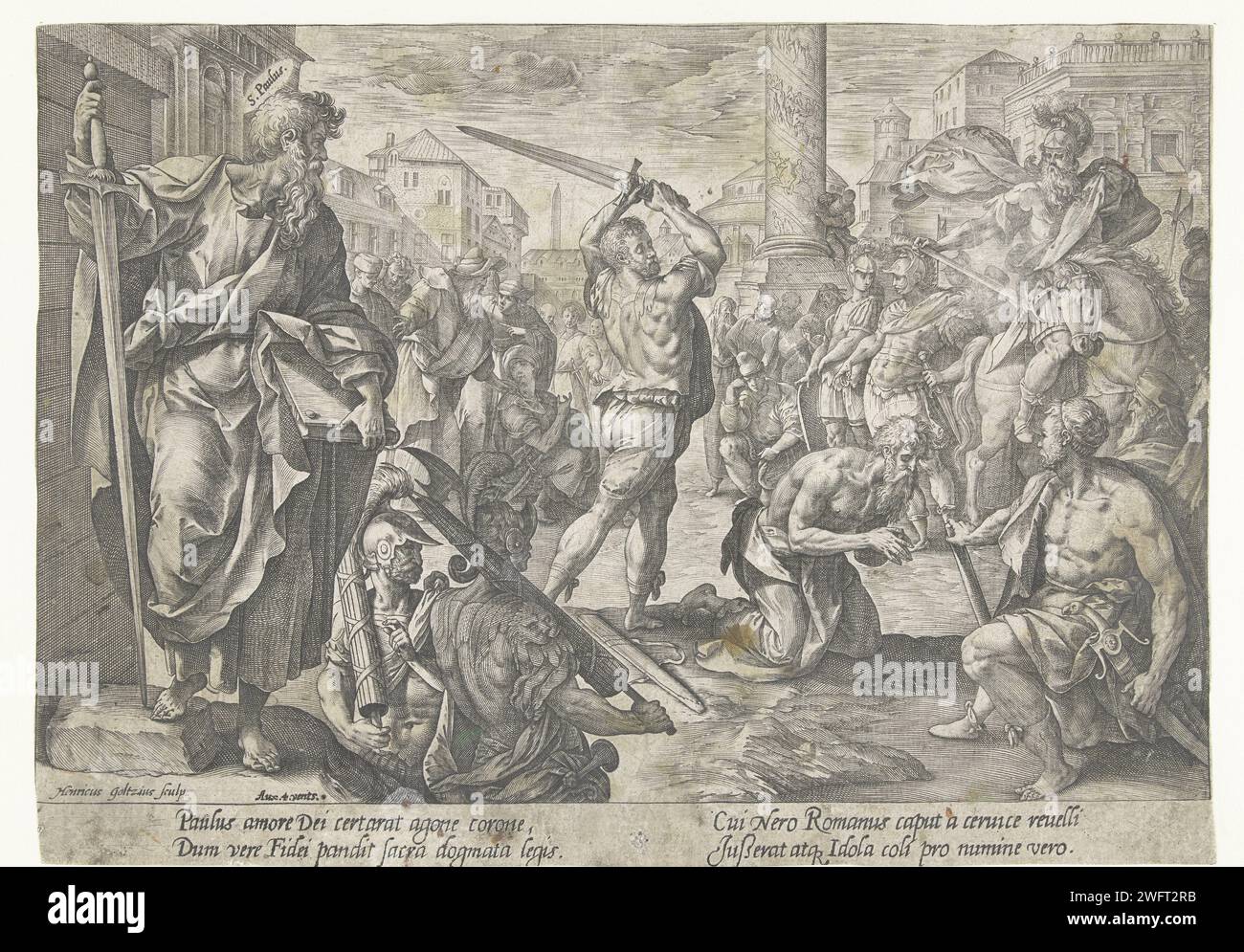 The martyrdom of Paulus, 1577 - 1582 print Paul is beheaded with a ...