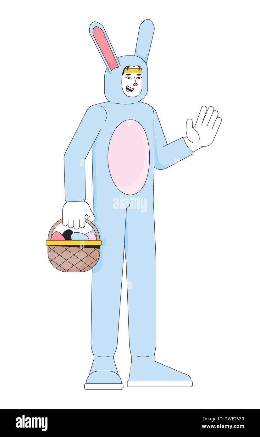 Korean man in Easter bunny costume 2D linear cartoon character Stock ...