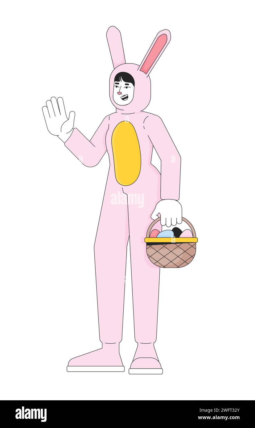 Easter bunny woman asian 2D linear cartoon character Stock Vector Image ...