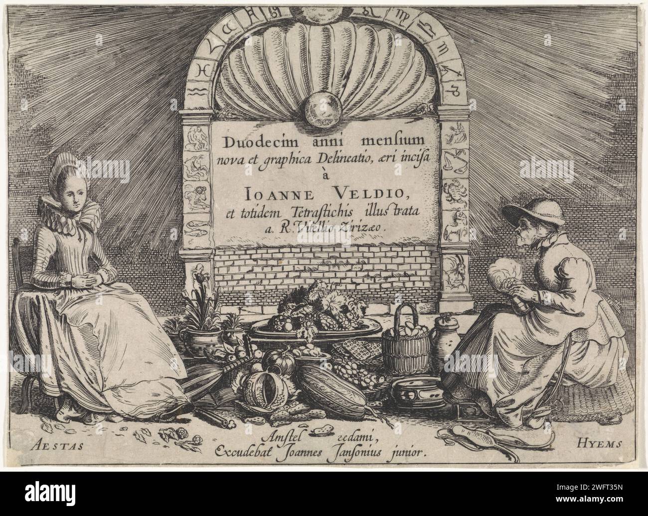 Personifications of summer and winter at a bow with constellations, Jan ...