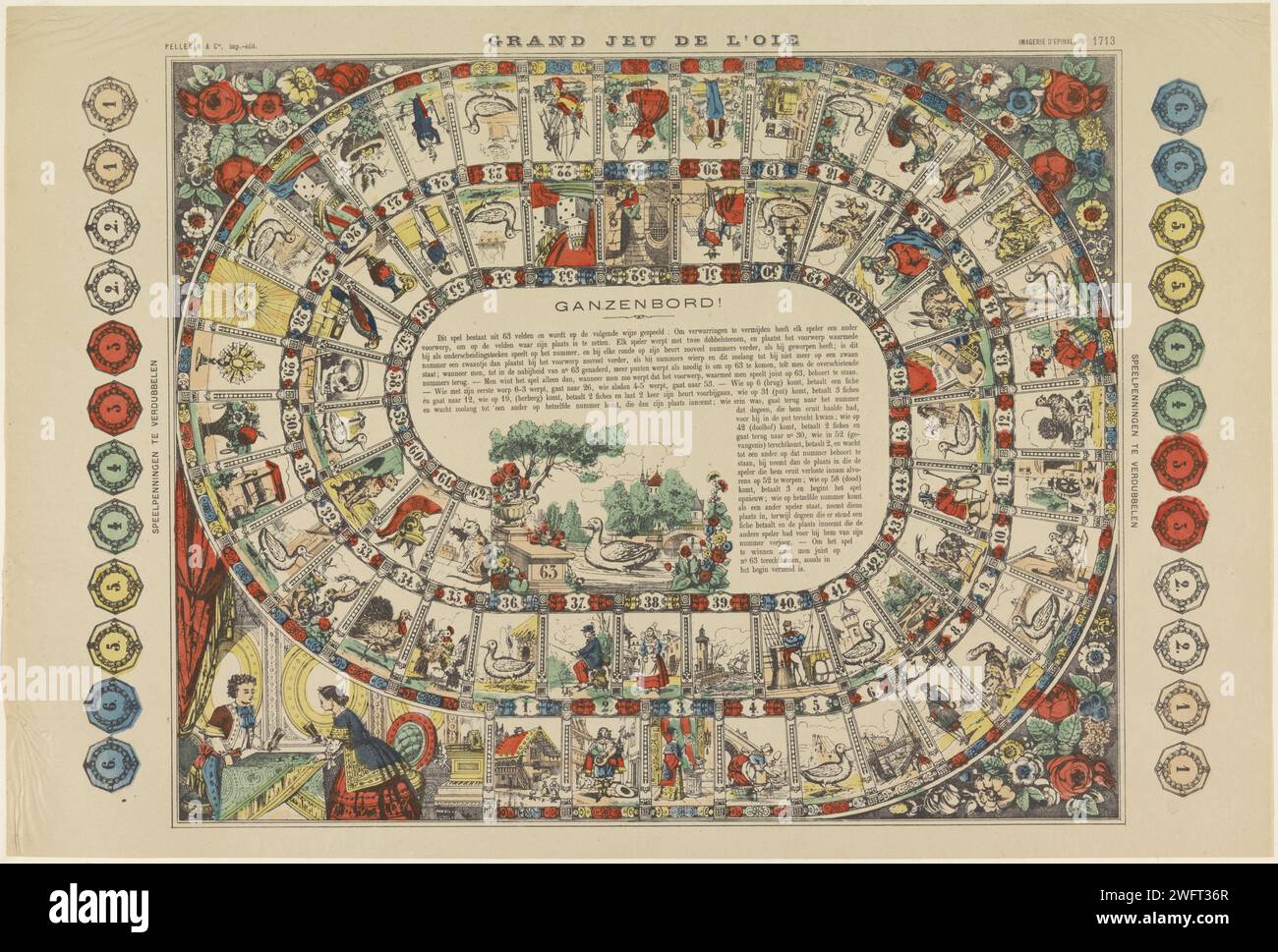 Large goose / ganzenbord game, 1791 - 1900 print. gameboard Goose board ...