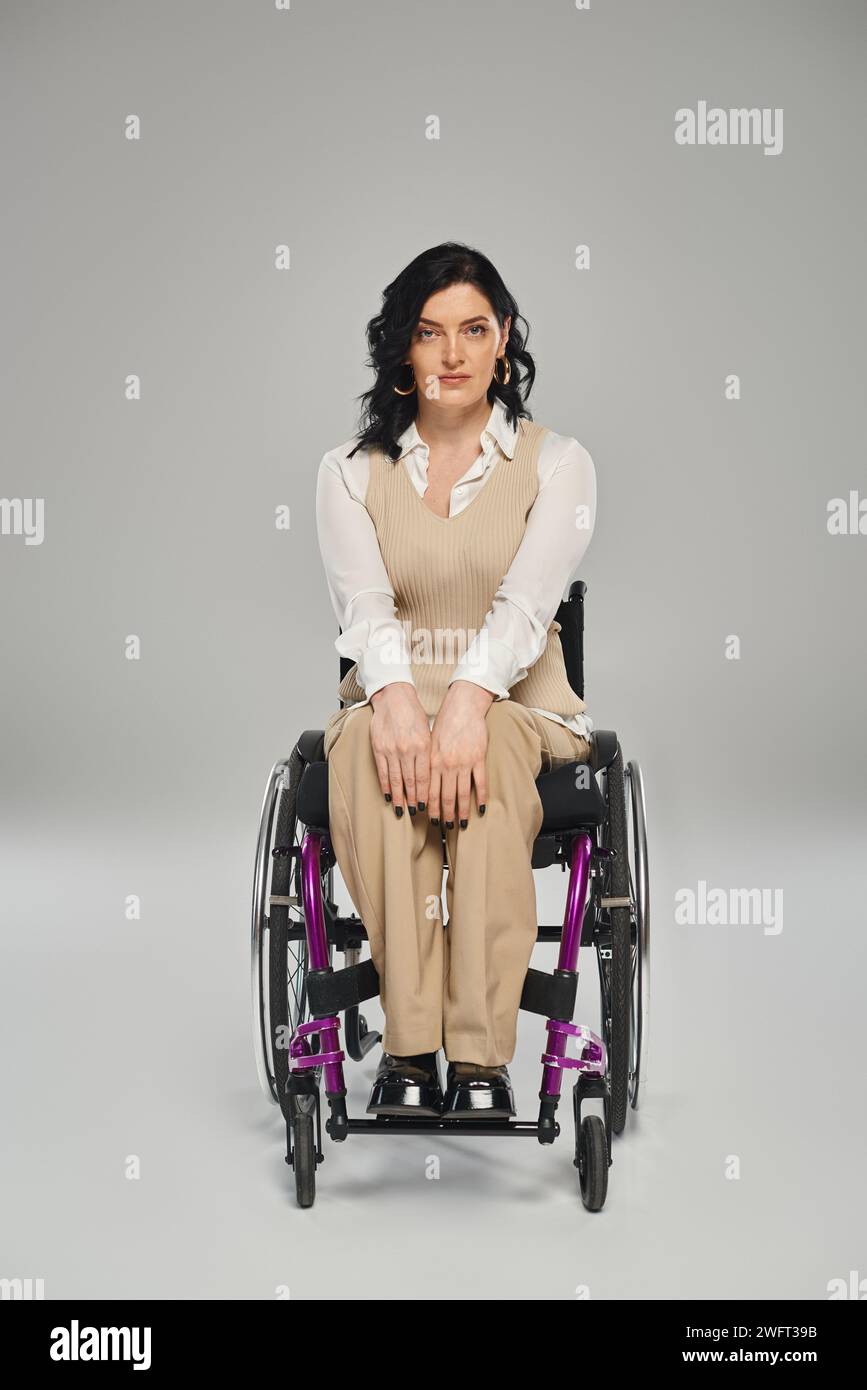 beautiful disabled woman in pastel elegant attire sitting in wheelchair ...