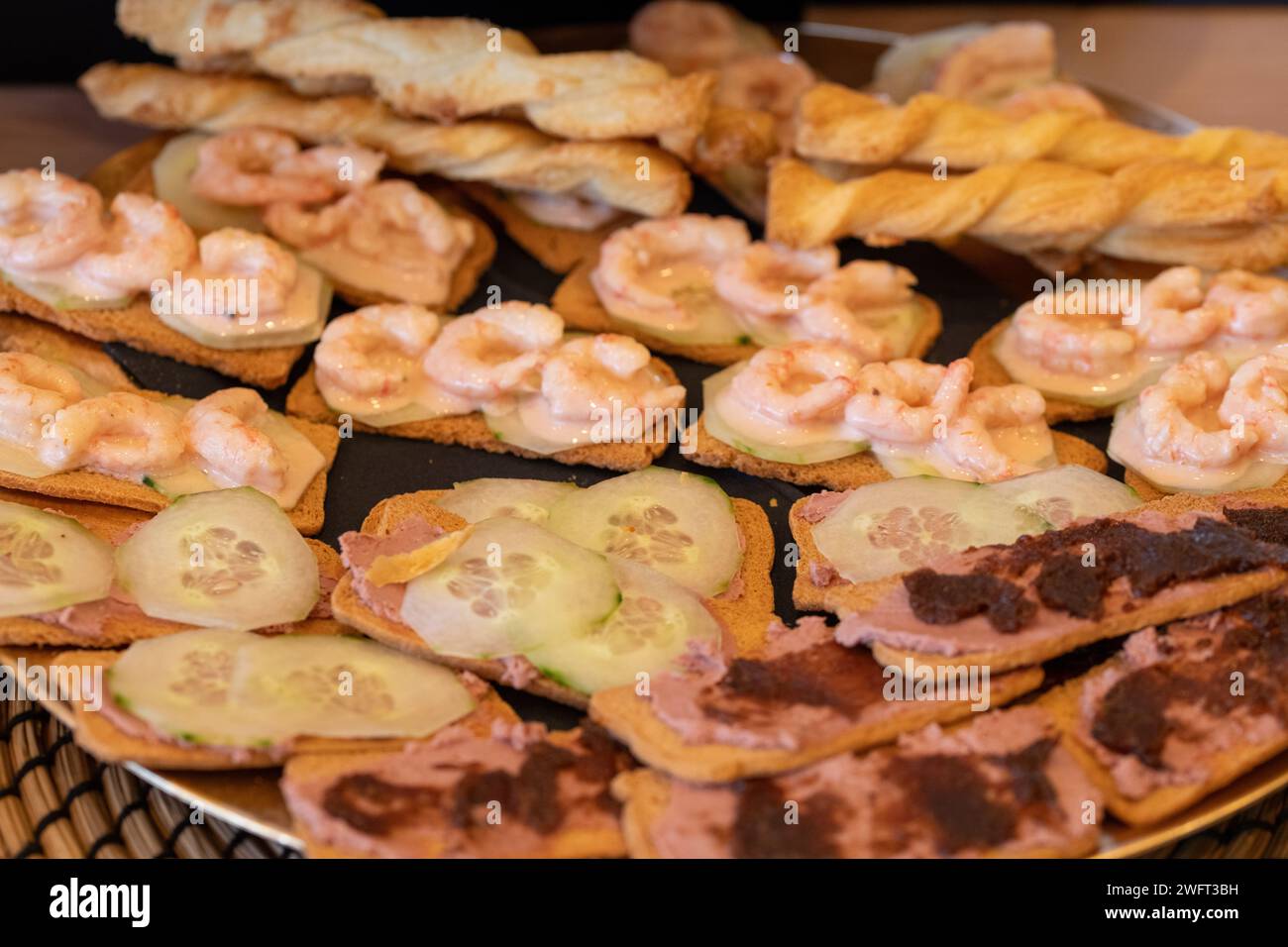 A plate of hors d'oeuvres, appetizers, pre dinner snacks, variety of ...