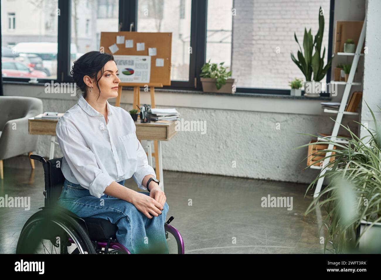 attractive businesswoman with mobility disability in casual attire in ...