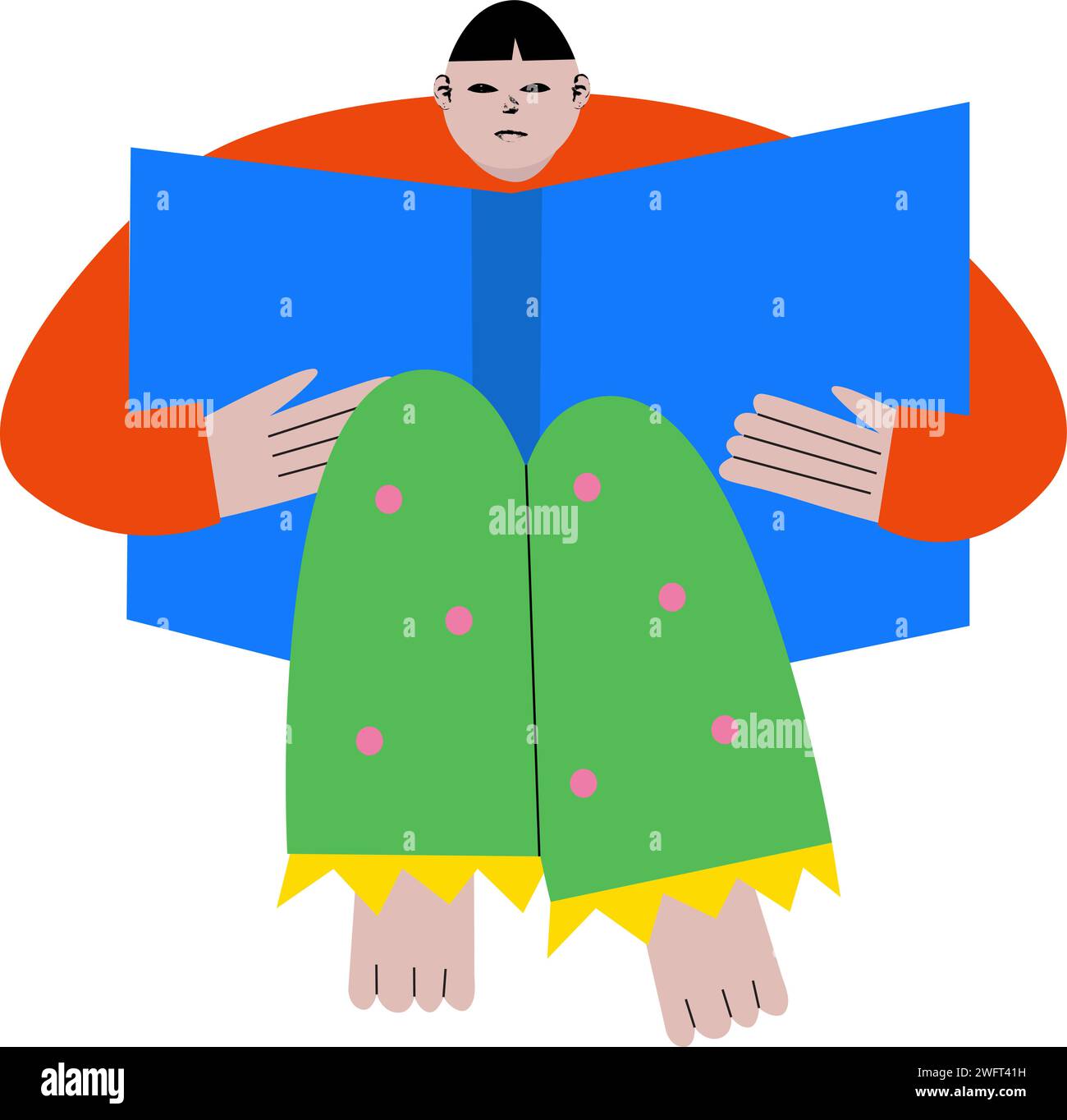 Modern artwork. Person sitting and reading book. bookworm. Cute ...