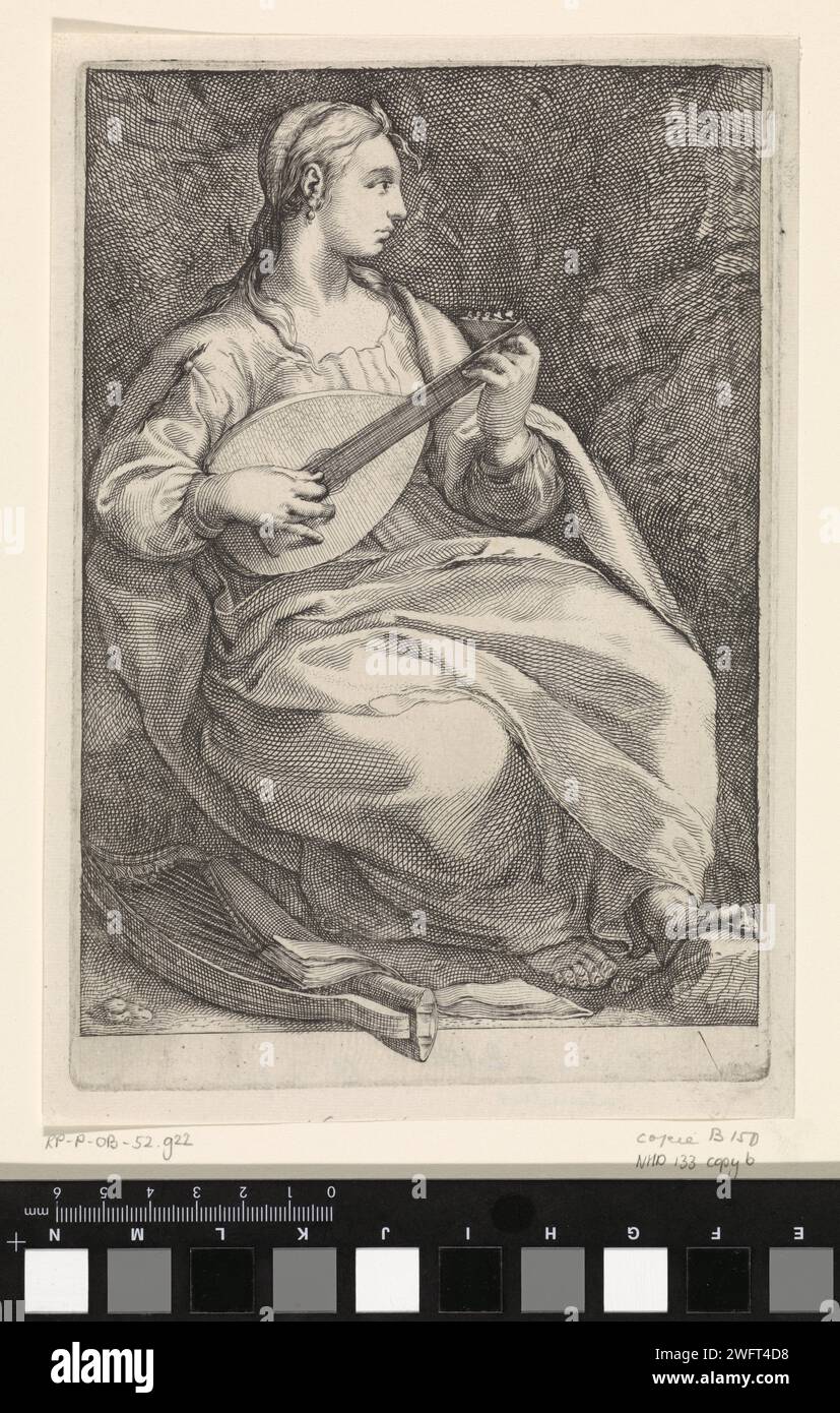 Terpsichore, anonymous, after Hendrick Goltzius, 1592 - 1667 print The sitting Terpsichore, the ...