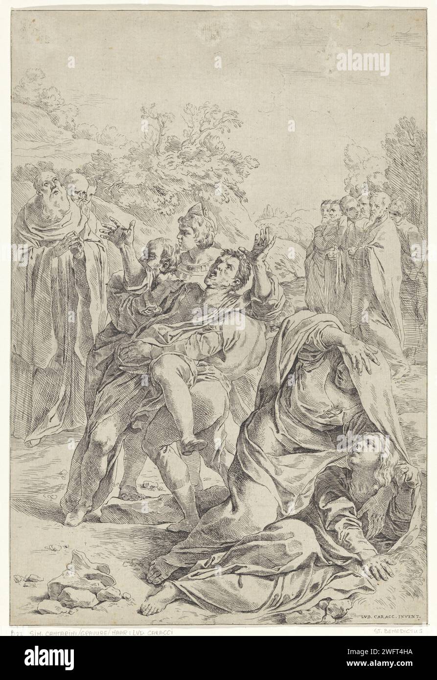 Holy Benedict drives a demon, 1622 - 1648 print A wild struggling ...