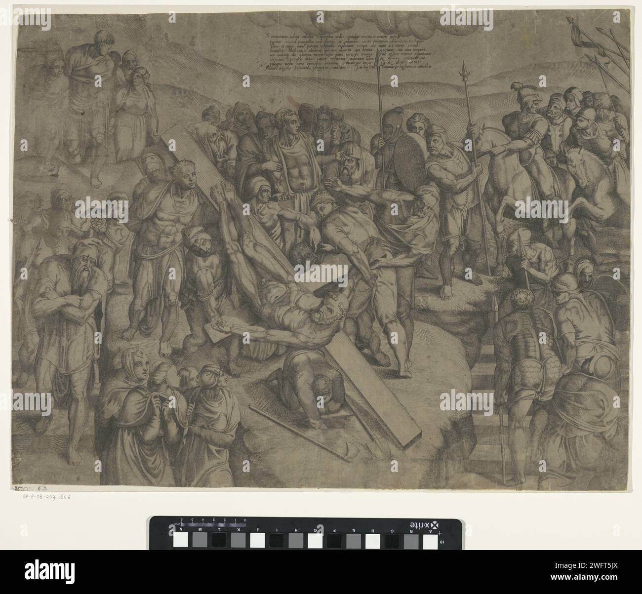 Crucifixion of Peter, 1535 - 1601 print Peter hangs upside down on a ...