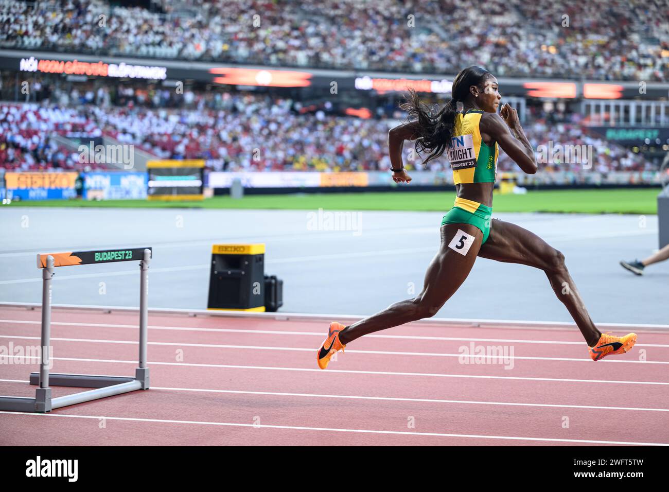 Andrenette KNIGHT participating in the 400 meters hurdles at the World ...