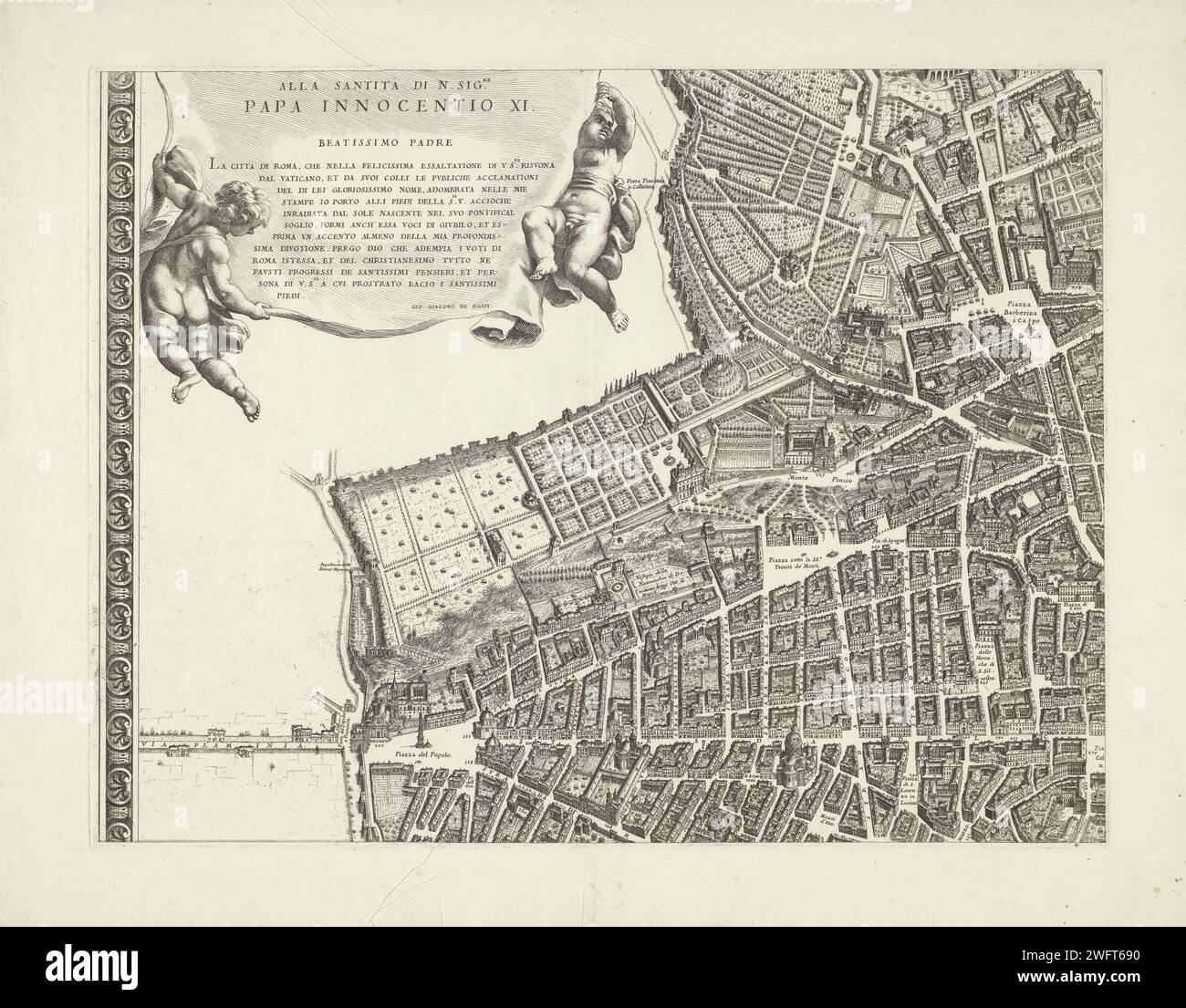 Map of the city of Rome, Giovanni Battista Falda, 1676 print Part of a ...