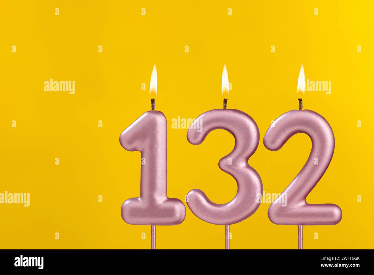 Candle 132 with flame - Birthday card on yellow luxury background Stock ...