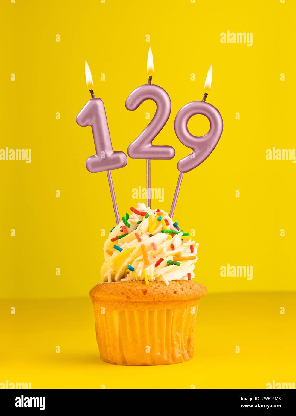 Birthday candle number 129 - Invitation card with yellow background ...