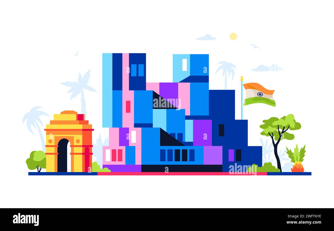 Urban area in India - modern colored vector illustration Stock Vector ...