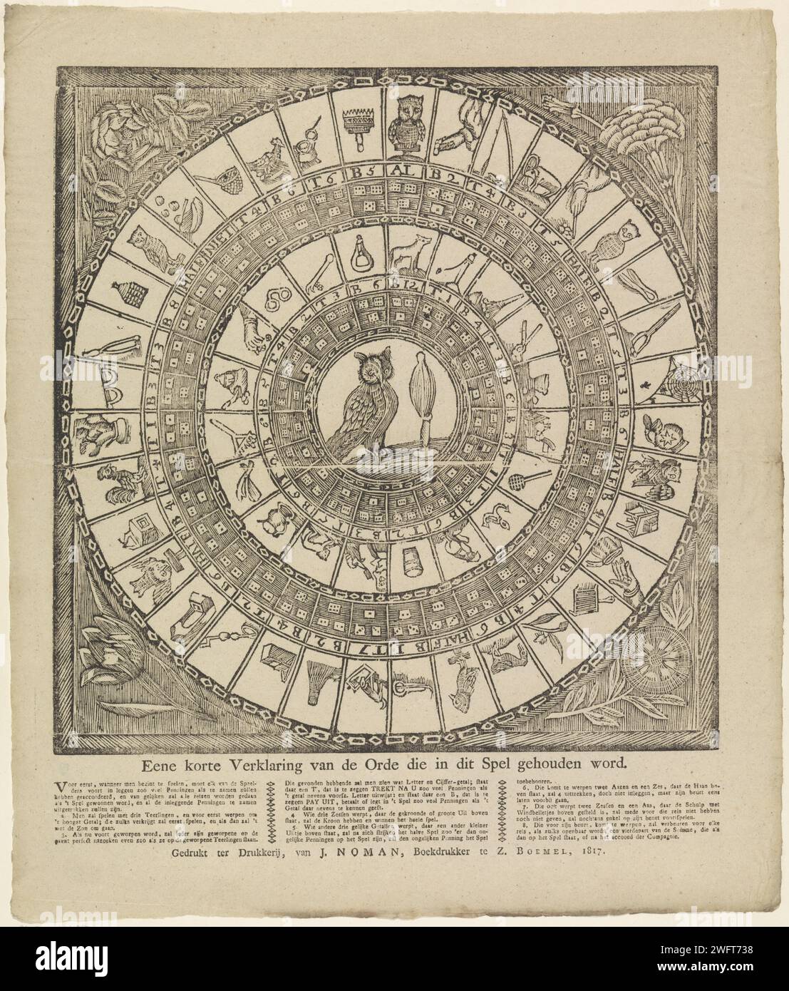 Owl game, 1817 print. gameboard The owl game. A circular board game ...