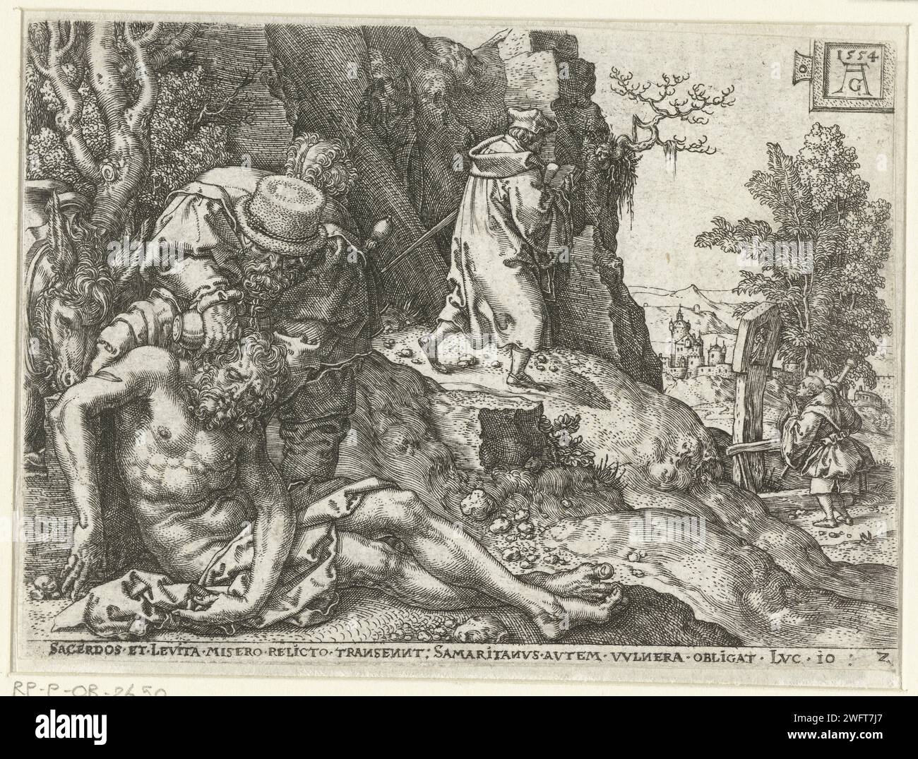 Merciful Samaritan provides the wounds, Heinrich Aldgrever, 1554 print ...